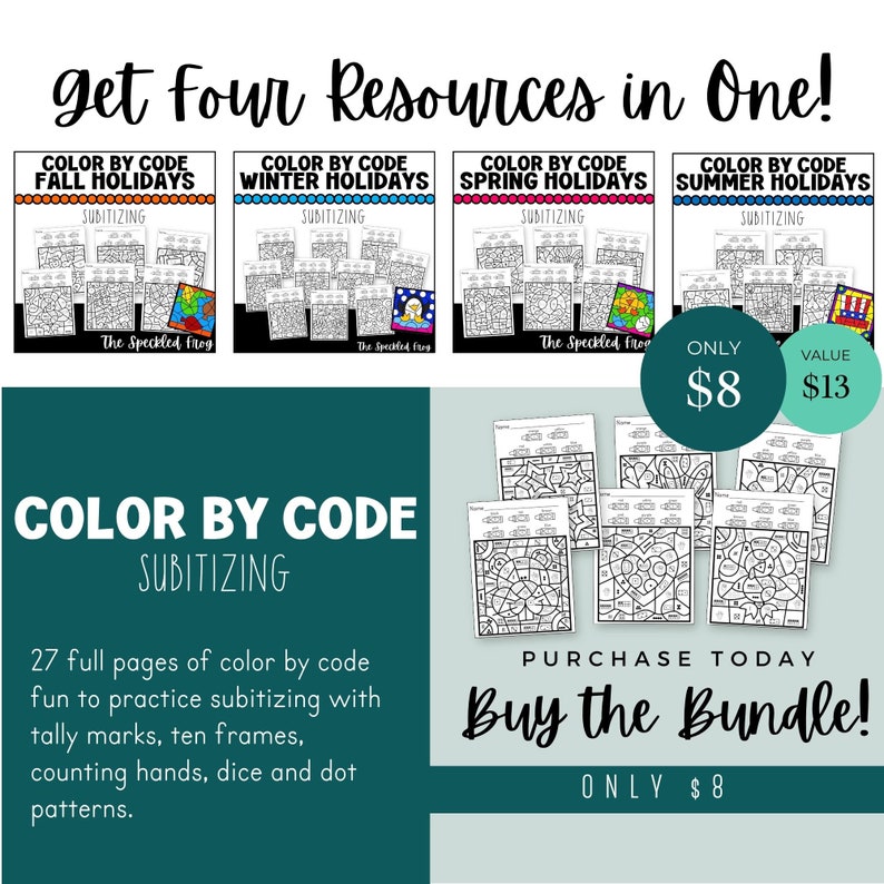 Printable Holiday Color by Number Bundle INSTANT DOWNLOAD, Subitizing ...