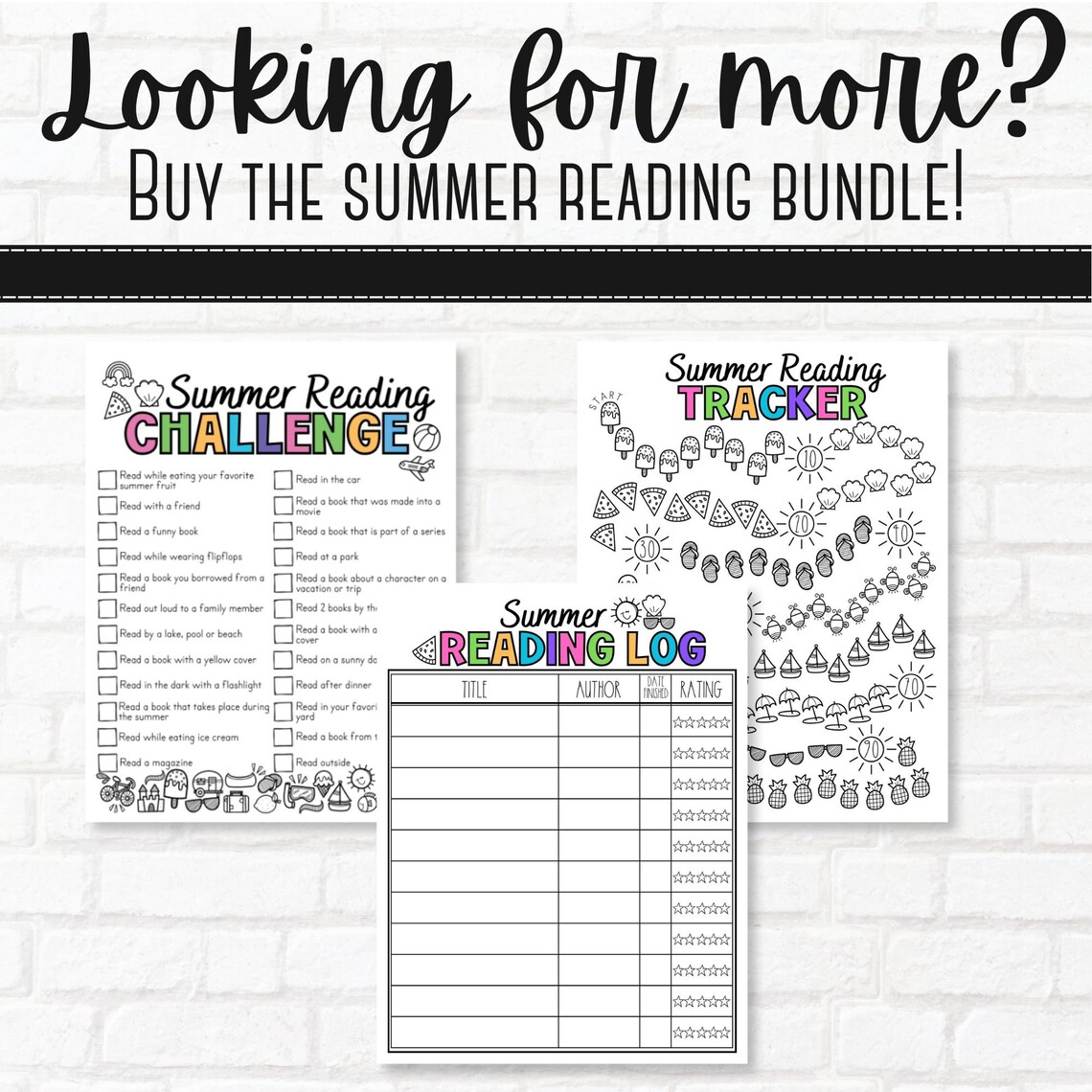 Summer Reading Logs for Kids INSTANT DOWNLOAD Printable Writing Page ...