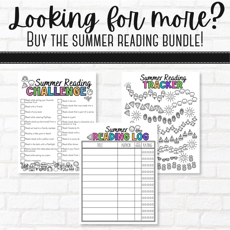 Summer Reading Logs for Kids | INSTANT DOWNLOAD | Printable Writing ...