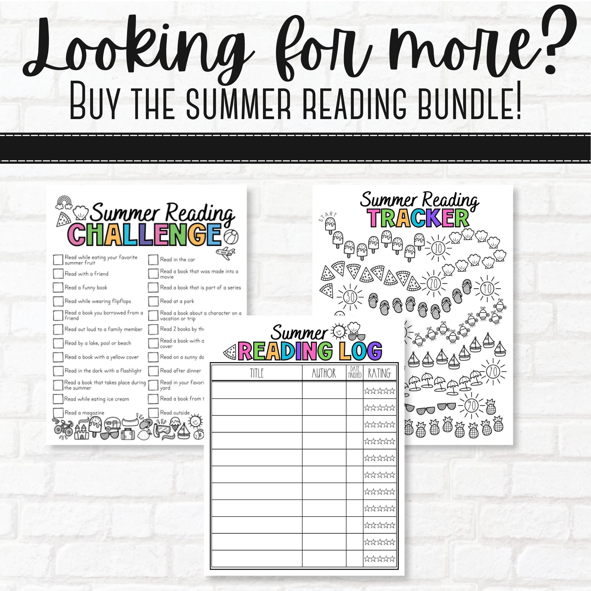 Summer Reading Logs for Kids | INSTANT DOWNLOAD | Printable Writing ...