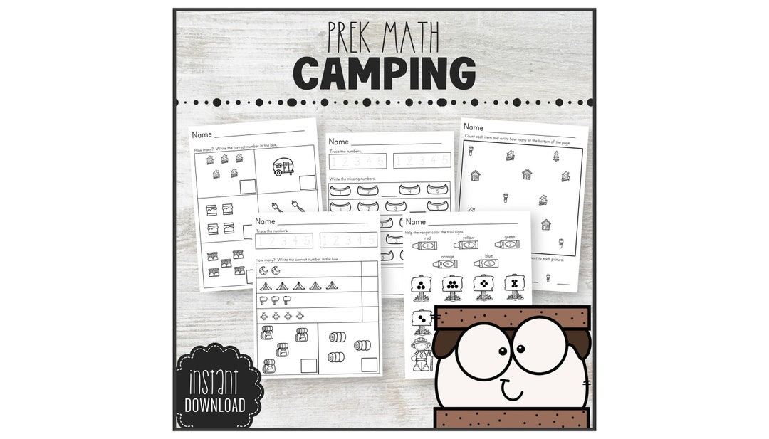 Preschool Printable Math Worksheets INSTANT DOWNLOAD Camping Counting ...