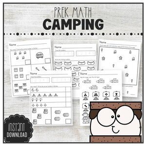 Preschool Printable Math Worksheets INSTANT DOWNLOAD Camping Counting ...