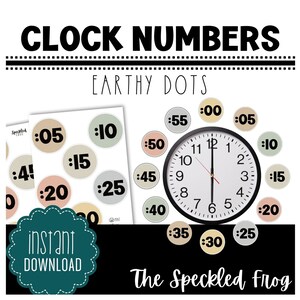 Clock Numbers Printable INSTANT DOWNLOAD, Earthy Dots Theme Numerals ...