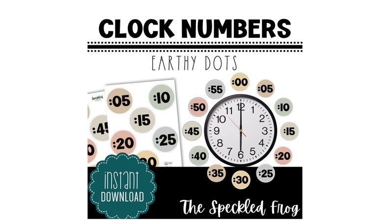 Clock Numbers Printable INSTANT DOWNLOAD, Earthy Dots Theme Numerals ...