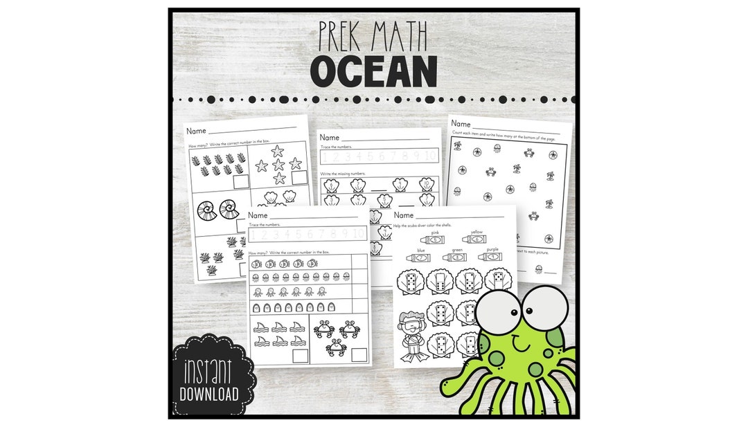 Printable Ocean Math Worksheets INSTANT DOWNLOAD Preschool Counting ...