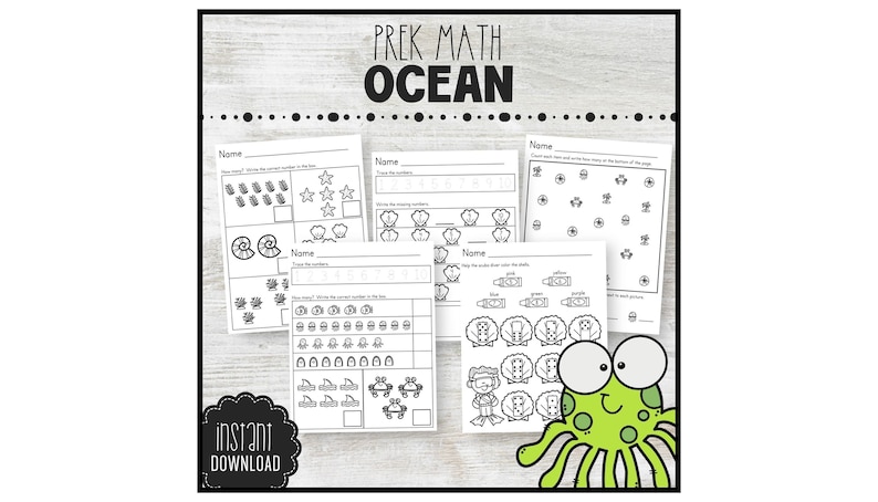 Printable Ocean Math Worksheets INSTANT DOWNLOAD Preschool Counting ...