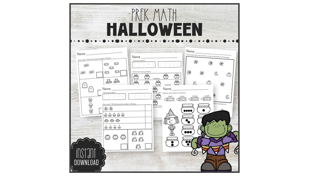 Preschool Halloween Printable Math Worksheets INSTANT DOWNLOAD Counting ...