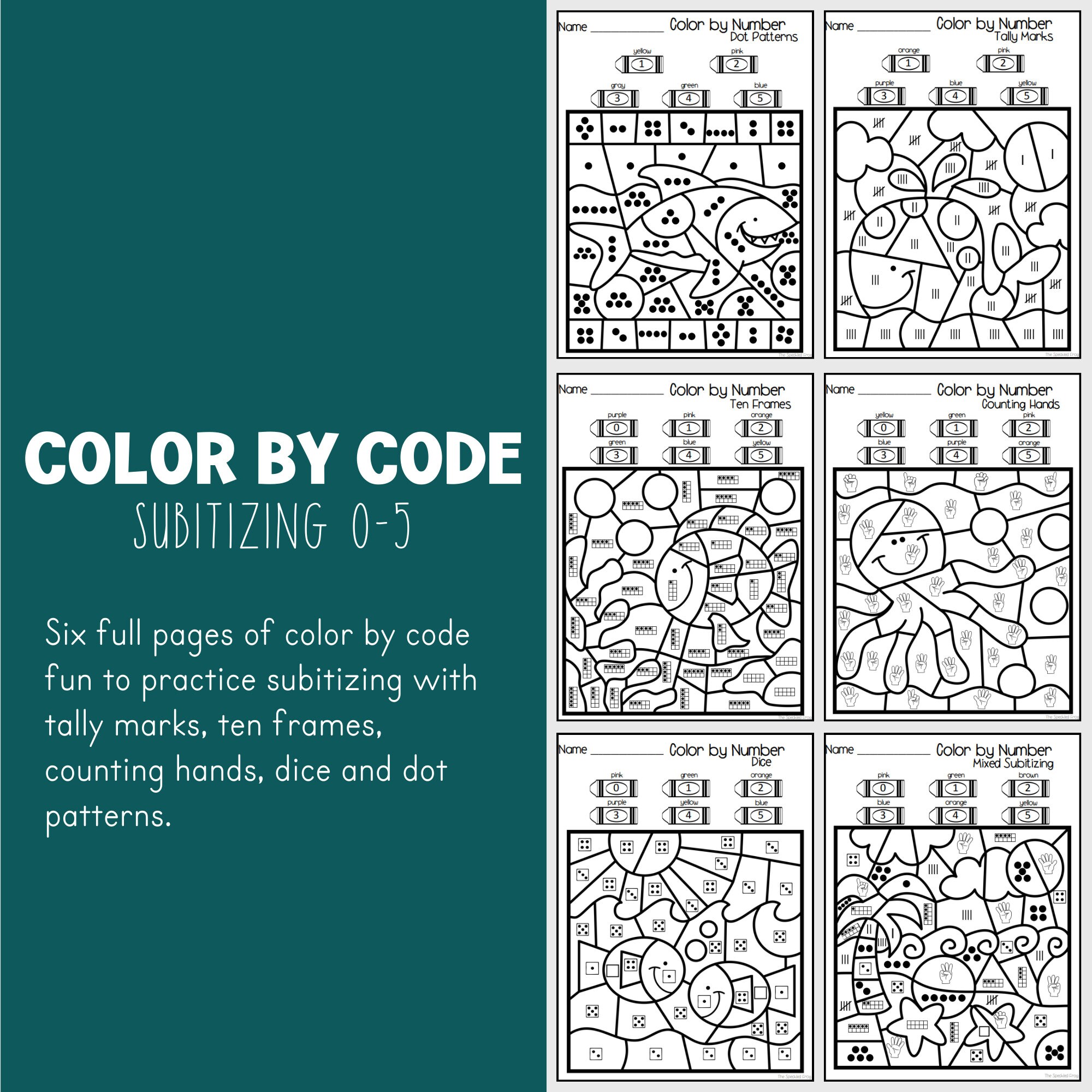 Kindergarten Worksheets Color by Number INSTANT DOWNLOAD, Subitizing ...