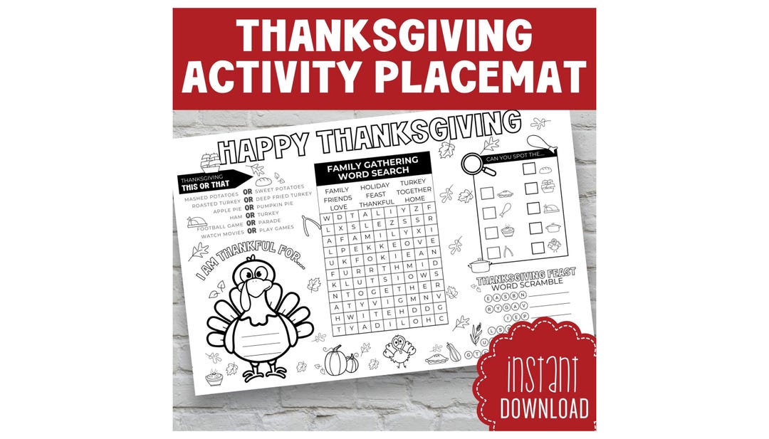 Thanksgiving Coloring Placemat | Thankful Printable Activity Page ...