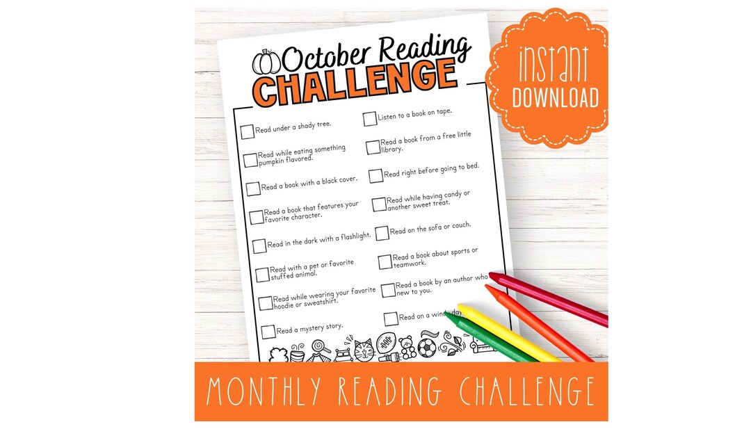 October Reading Challenge Log Kids | INSTANT DOWNLOAD | Printable ...