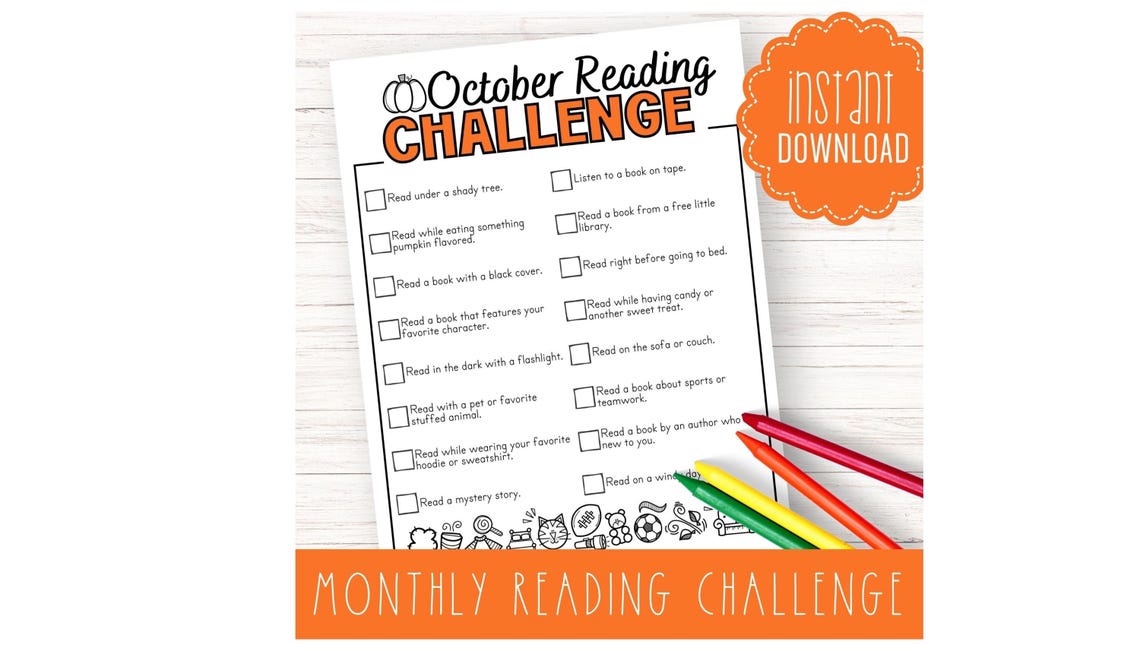 October Reading Challenge Log Kids | INSTANT DOWNLOAD | Printable ...