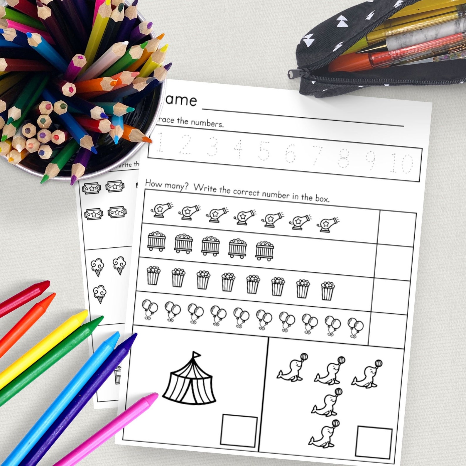 Printable Circus Math Worksheets INSTANT DOWNLOAD Preschool Counting ...