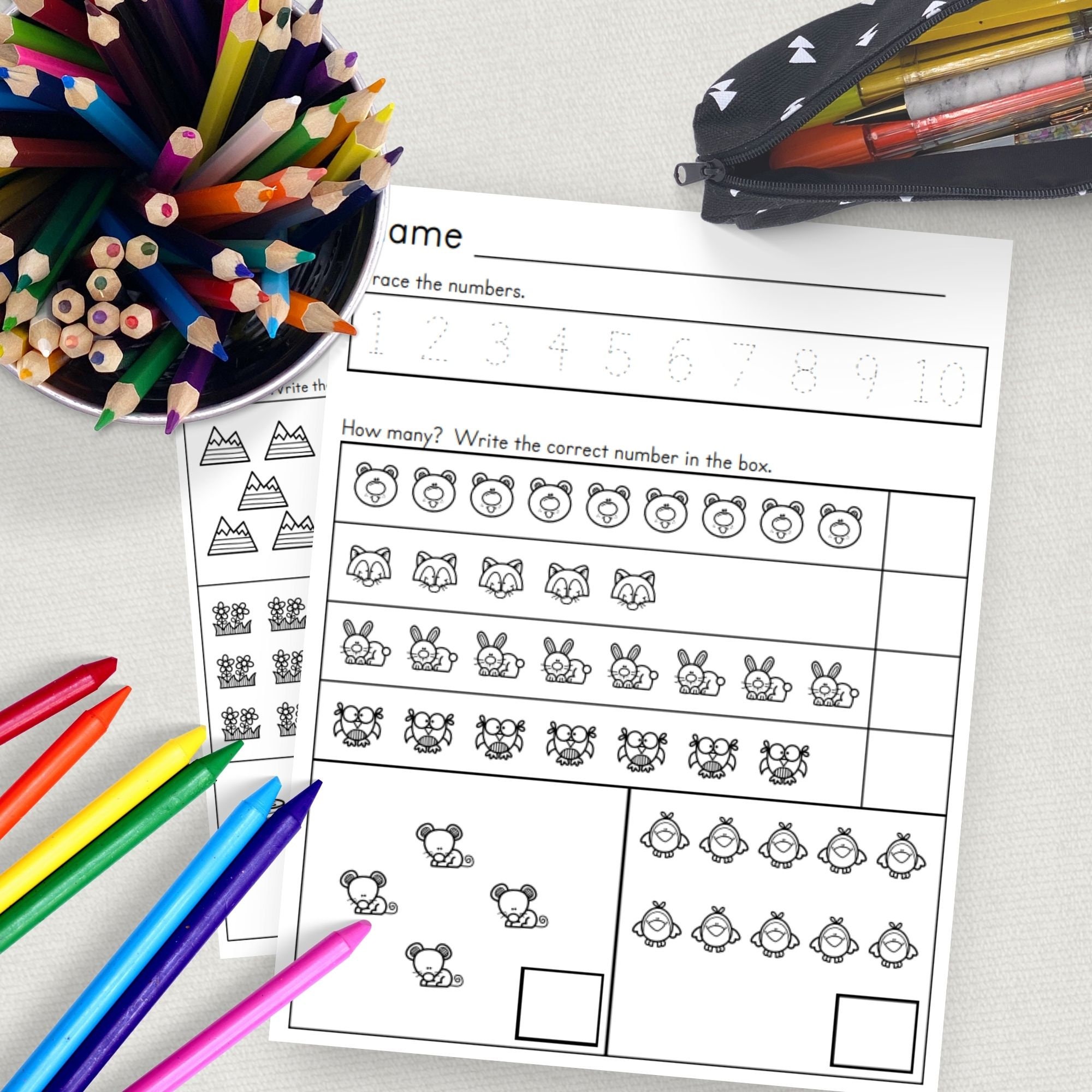 Preschool Printable Math Worksheets INSTANT DOWNLOAD Woodland Creatures ...