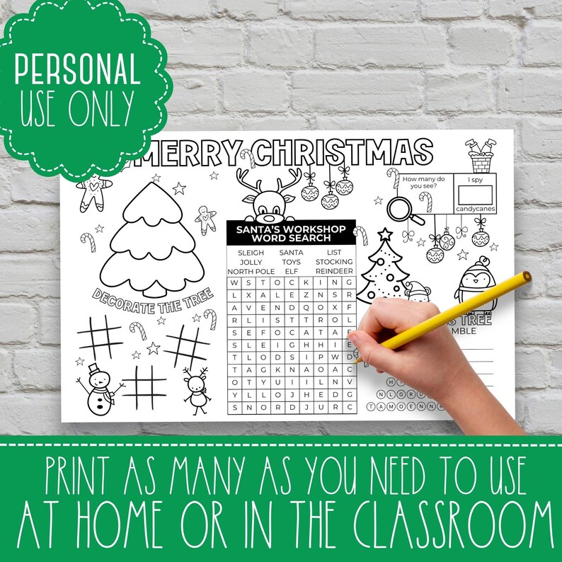 Christmas Coloring Placemat | Holiday Printable Activity Page ...