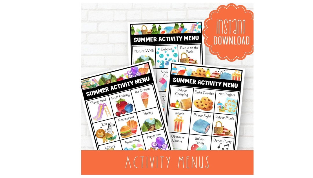 Toddler Summer Activity Menu, INSTANT DOWNLOAD, Preschool Indoor and ...