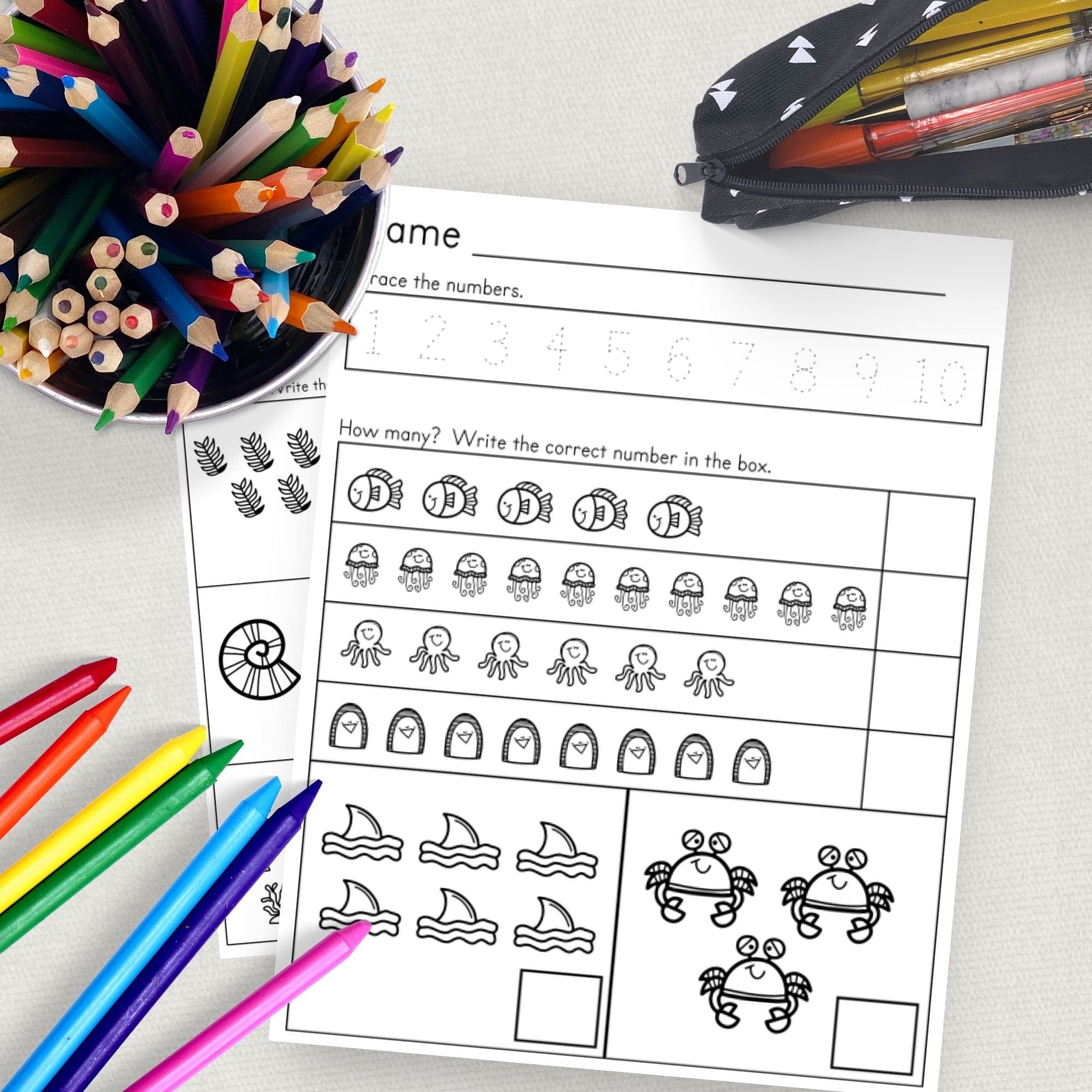 Printable Ocean Math Worksheets INSTANT DOWNLOAD Preschool Counting ...