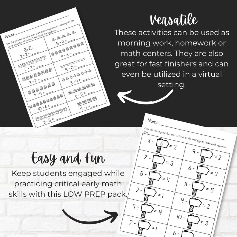 Printable Subtraction Worksheets Camping Theme Kindergarten Math ...