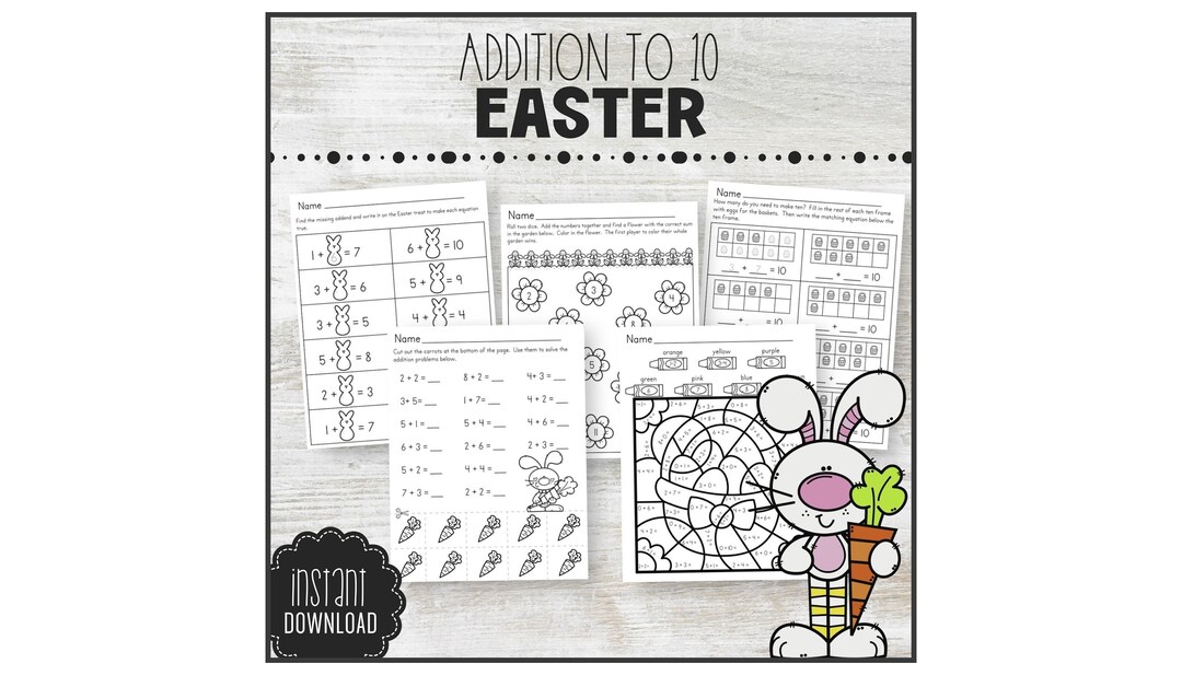 Easter Activity Sheets Math INSTANT DOWNLOAD Kindergarten Printable ...