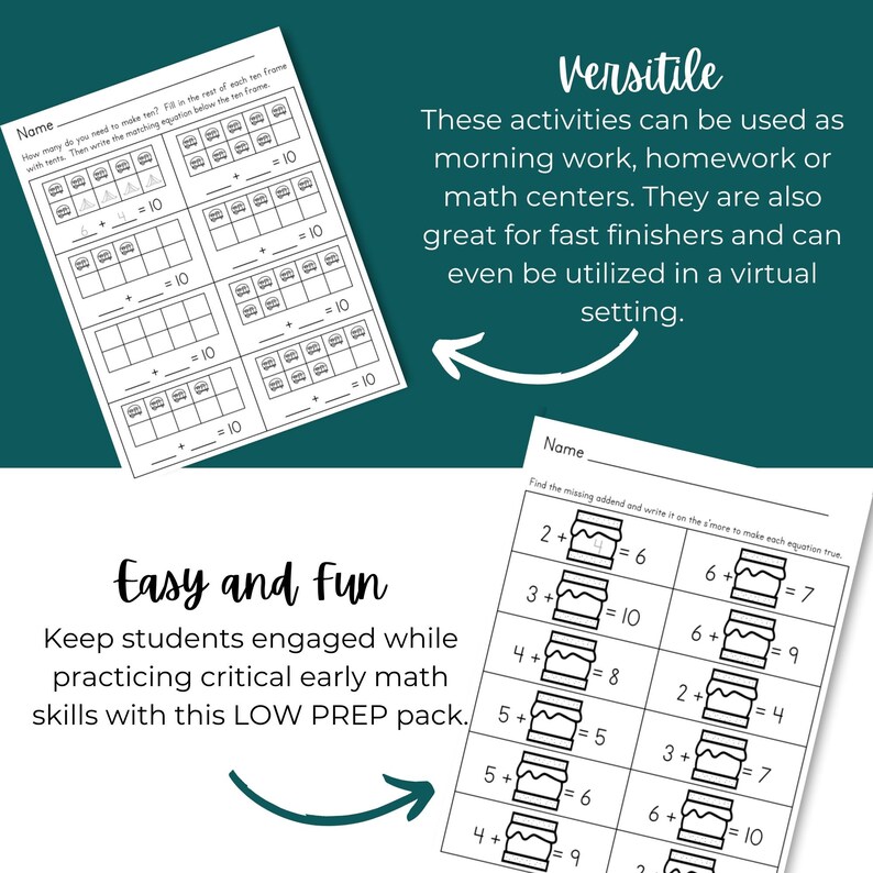 Math Activity Sheets Camping Theme INSTANT DOWNLOAD Kindergarten ...
