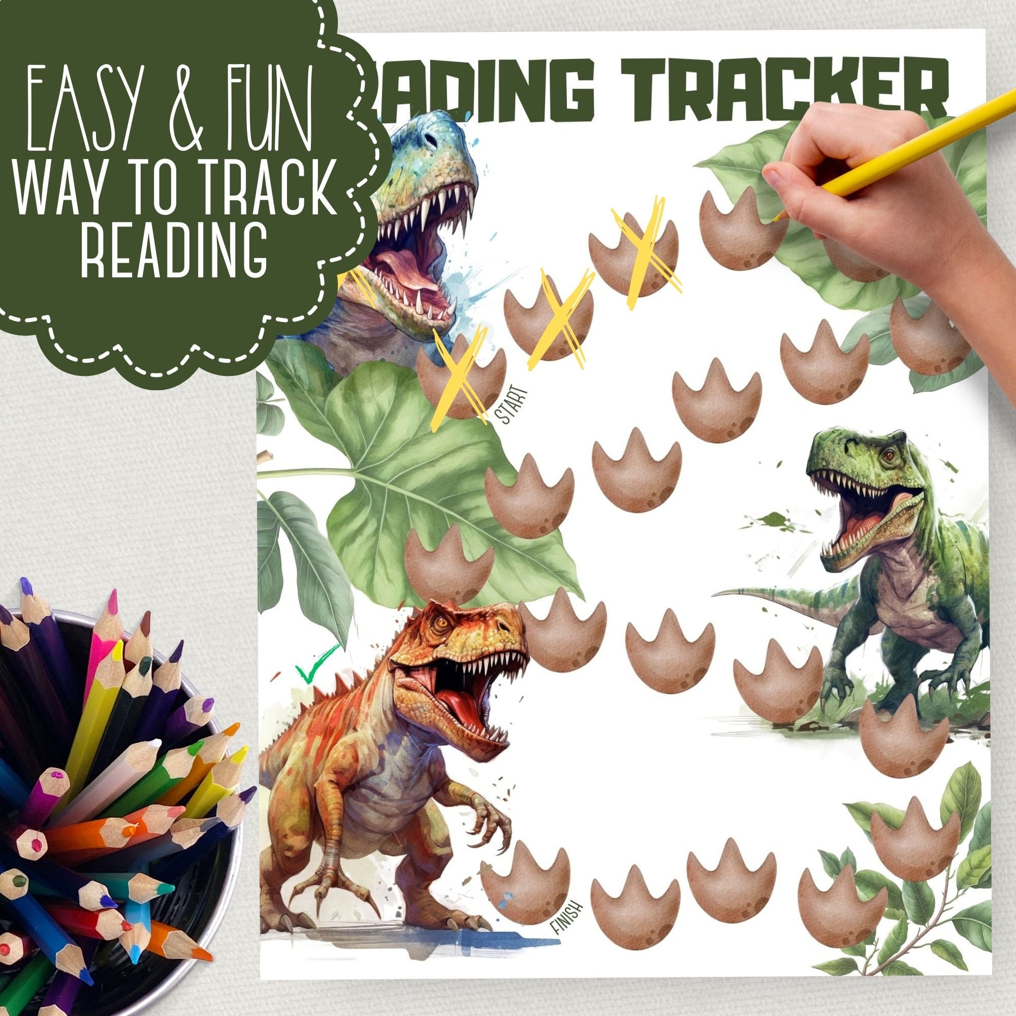 Reading Tracker for Kids Dinosaur Theme * INSTANT DOWNLOAD * Printable ...