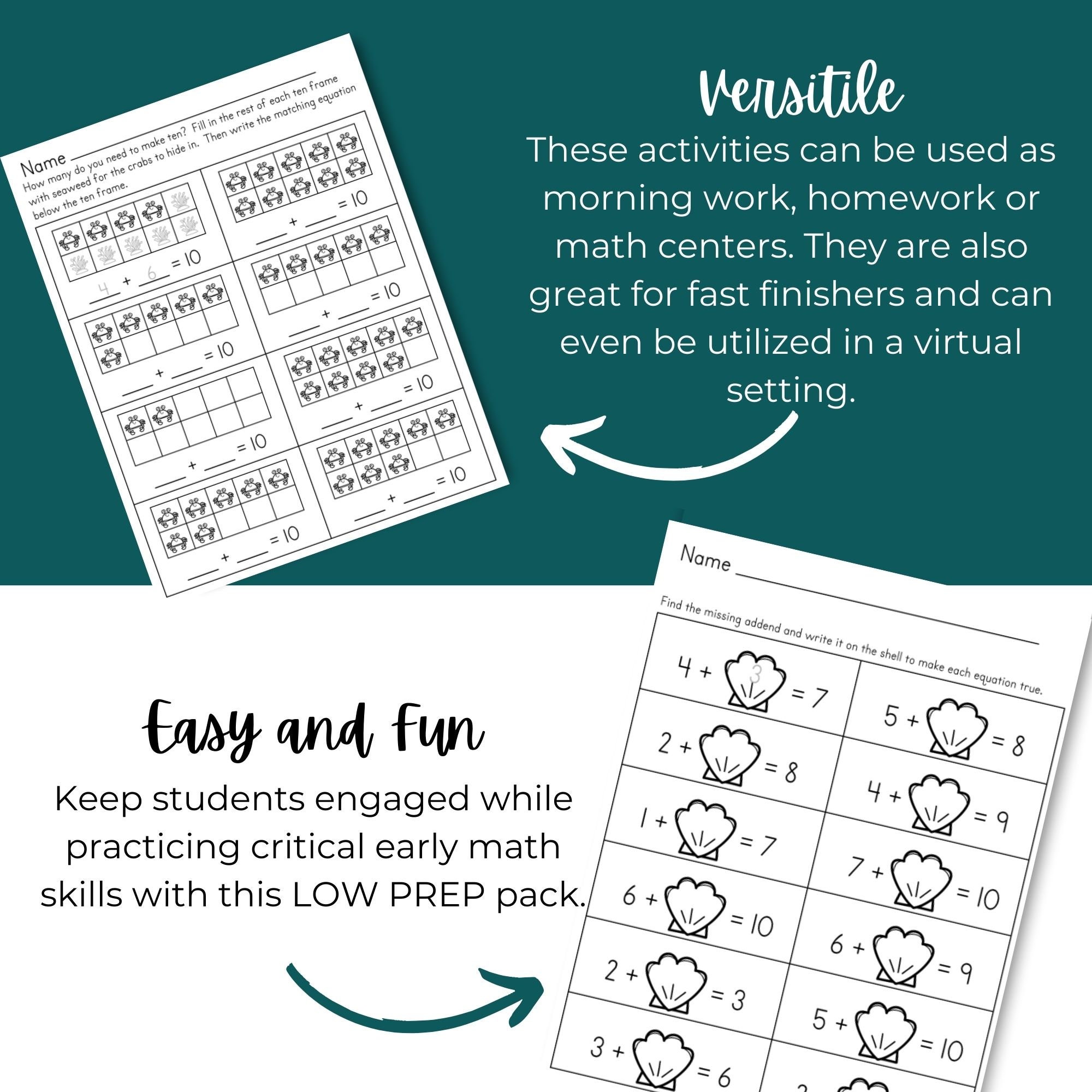 Math Activity Sheets Ocean Animal Theme INSTANT DOWNLOAD Kindergarten ...