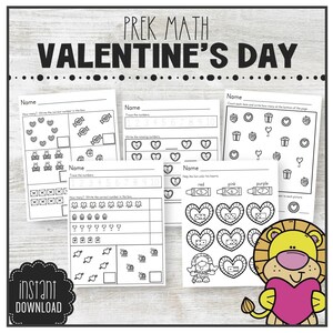 Preschool Printable Math Worksheets INSTANT DOWNLOAD Valentine's Day ...