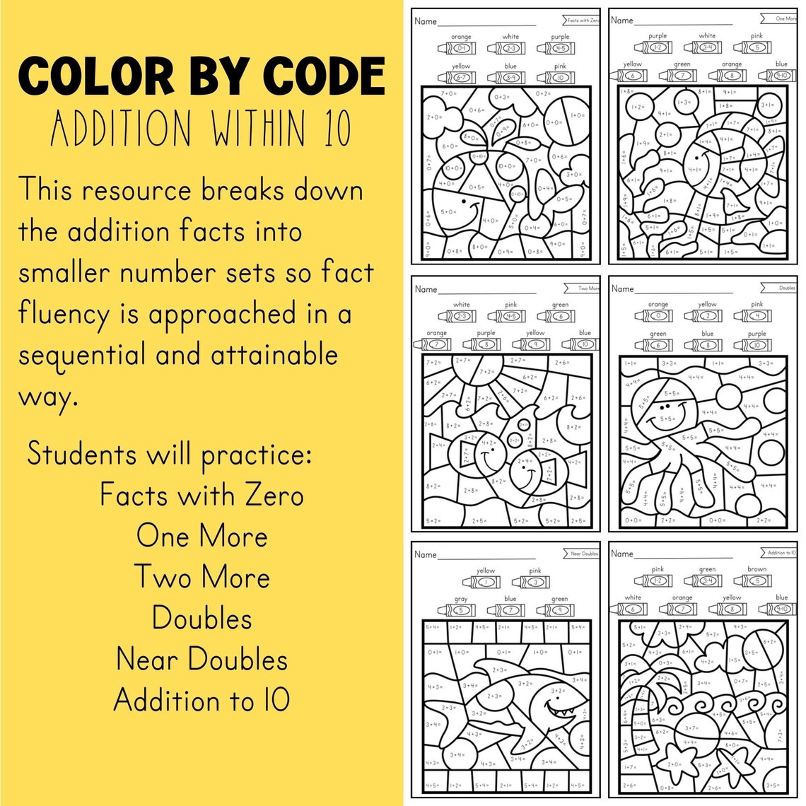 Printable Color by Number Ocean Animal Theme INSTANT DOWNLOAD, Addition ...