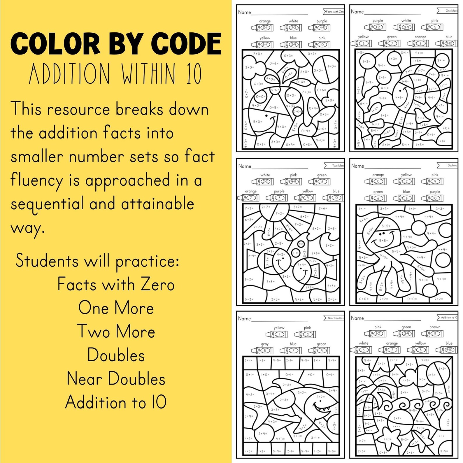 Printable Color by Number Ocean Animal Theme INSTANT DOWNLOAD, Addition ...