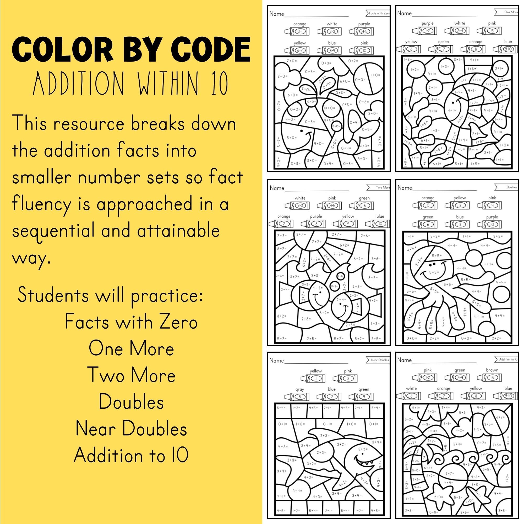 Printable Color by Number Ocean Animal Theme INSTANT DOWNLOAD, Addition ...