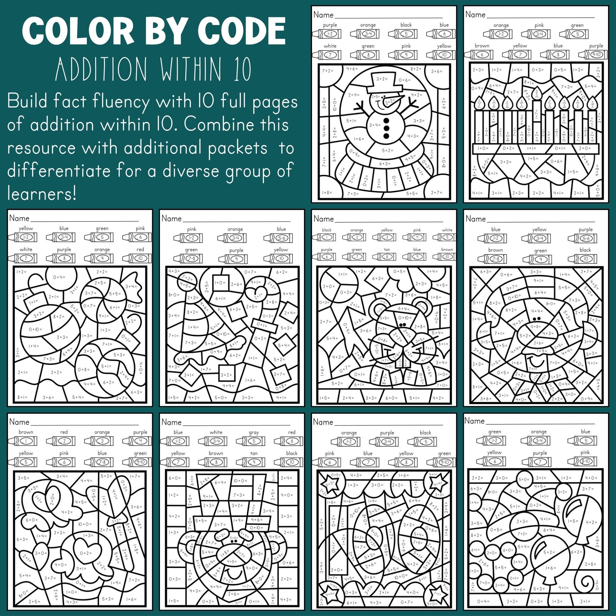 Printable Winter Holiday Color by Number Bundle INSTANT DOWNLOAD ...