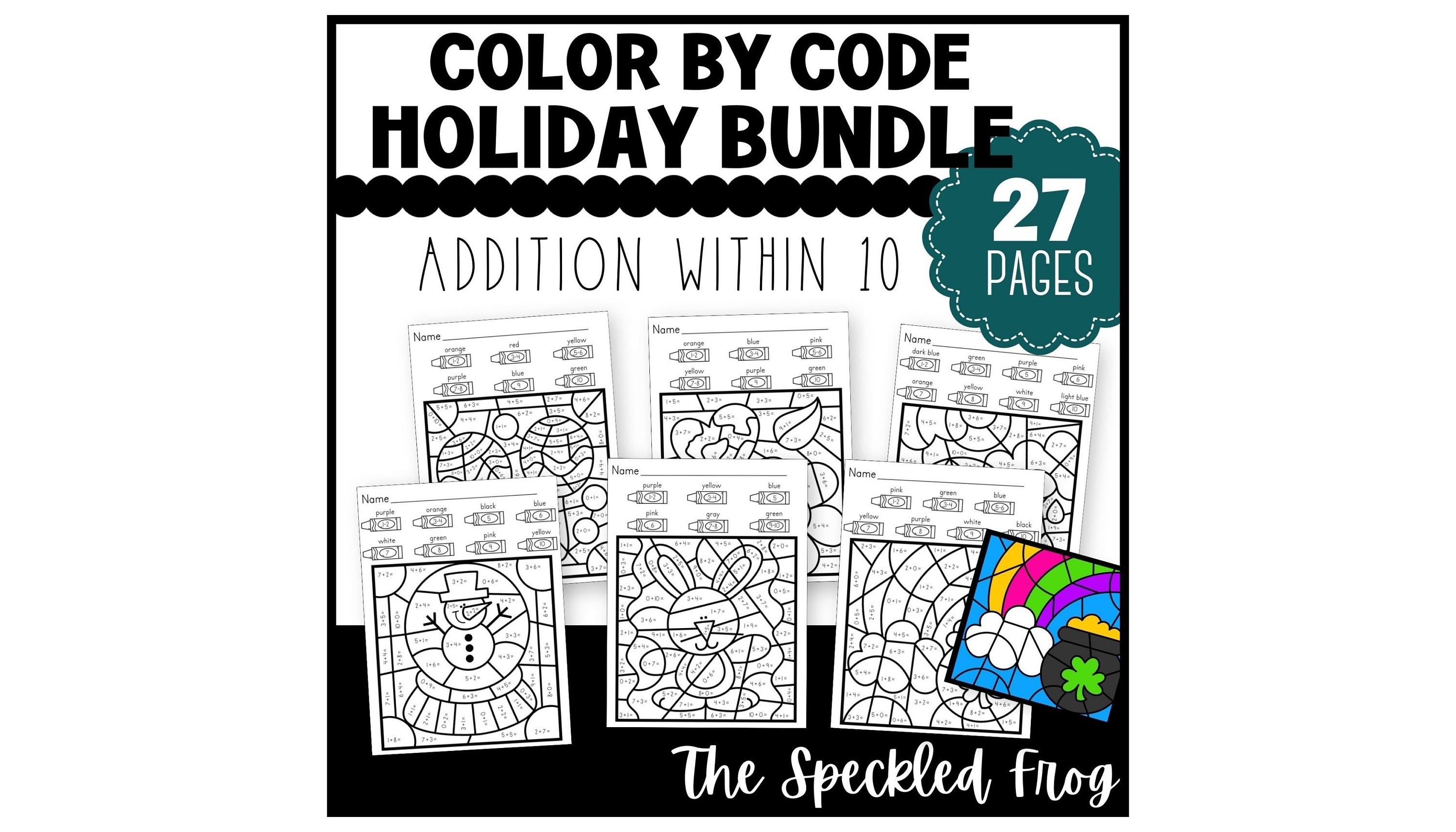 Printable Holiday Color by Number Bundle INSTANT DOWNLOAD, Addition ...