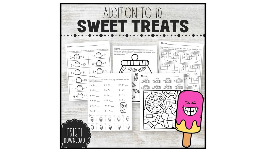 Math Activity Sheets Sweet Treats Theme INSTANT DOWNLOAD Kindergarten ...