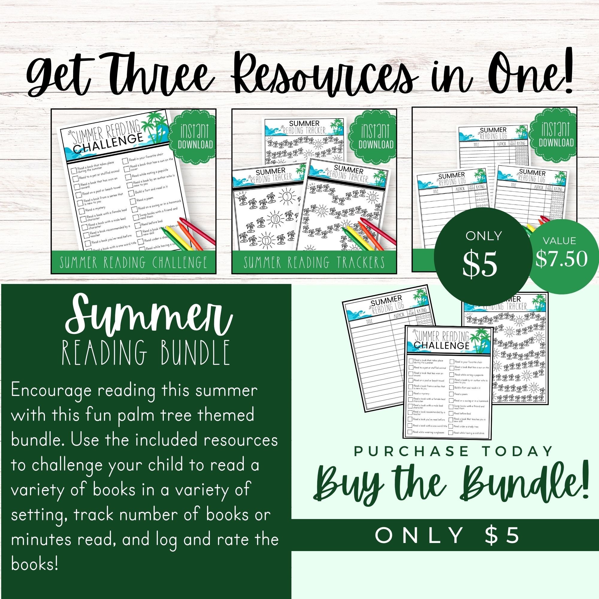 Summer Reading Bundle for Kids | INSTANT DOWNLOAD | Printable Palm Tree ...