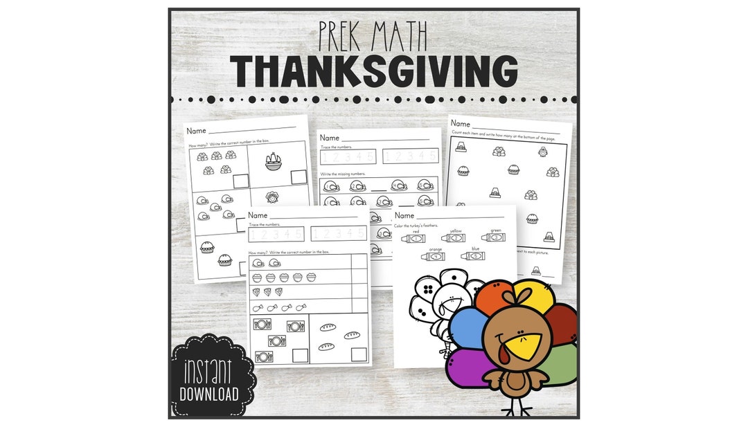 Preschool Thanksgiving Printable Math Worksheets INSTANT DOWNLOAD ...