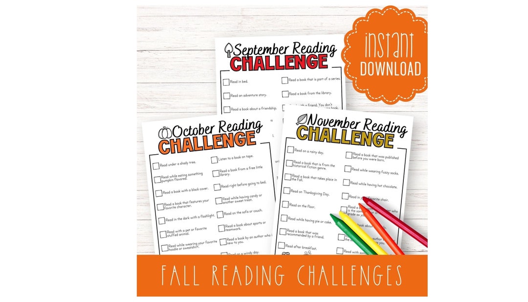Fall Months Reading Challenge Log for Kids | INSTANT DOWNLOAD ...