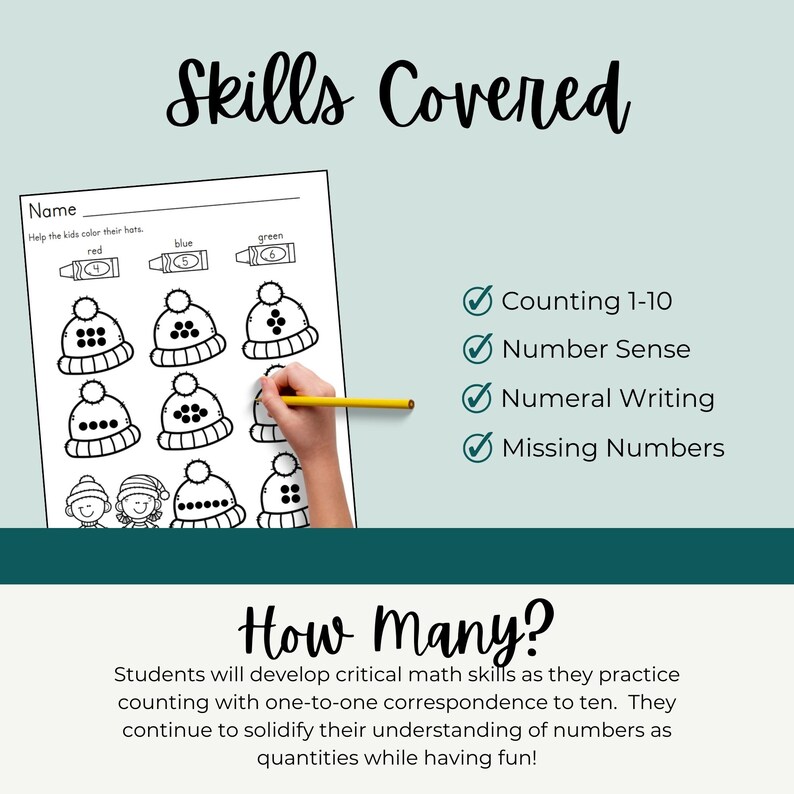 Winter Printable Math Worksheets INSTANT DOWNLOAD Preschool Counting ...