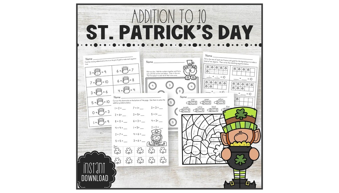 St. Patrick's Day Kindergarten Math Worksheets INSTANT DOWNLOAD ...