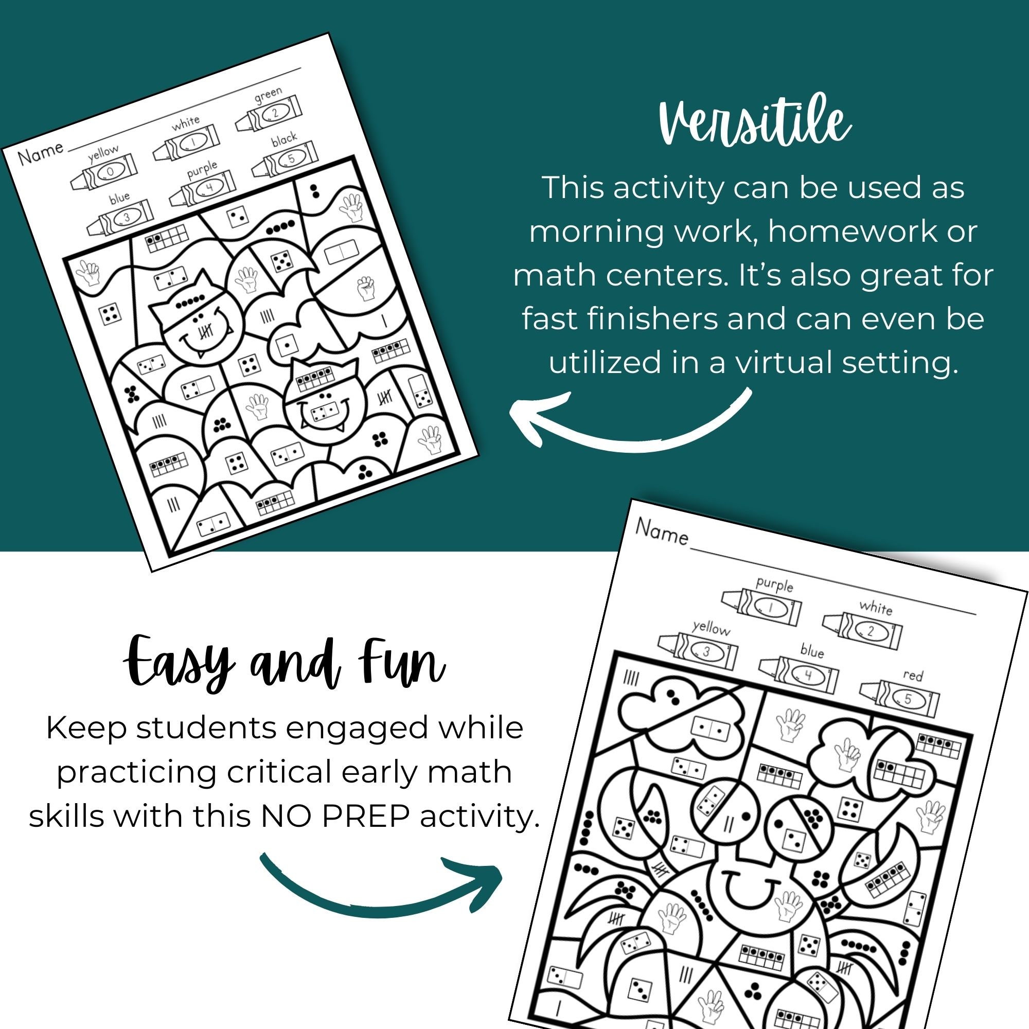 Printable Holiday Color by Number Bundle INSTANT DOWNLOAD, Subitizing ...