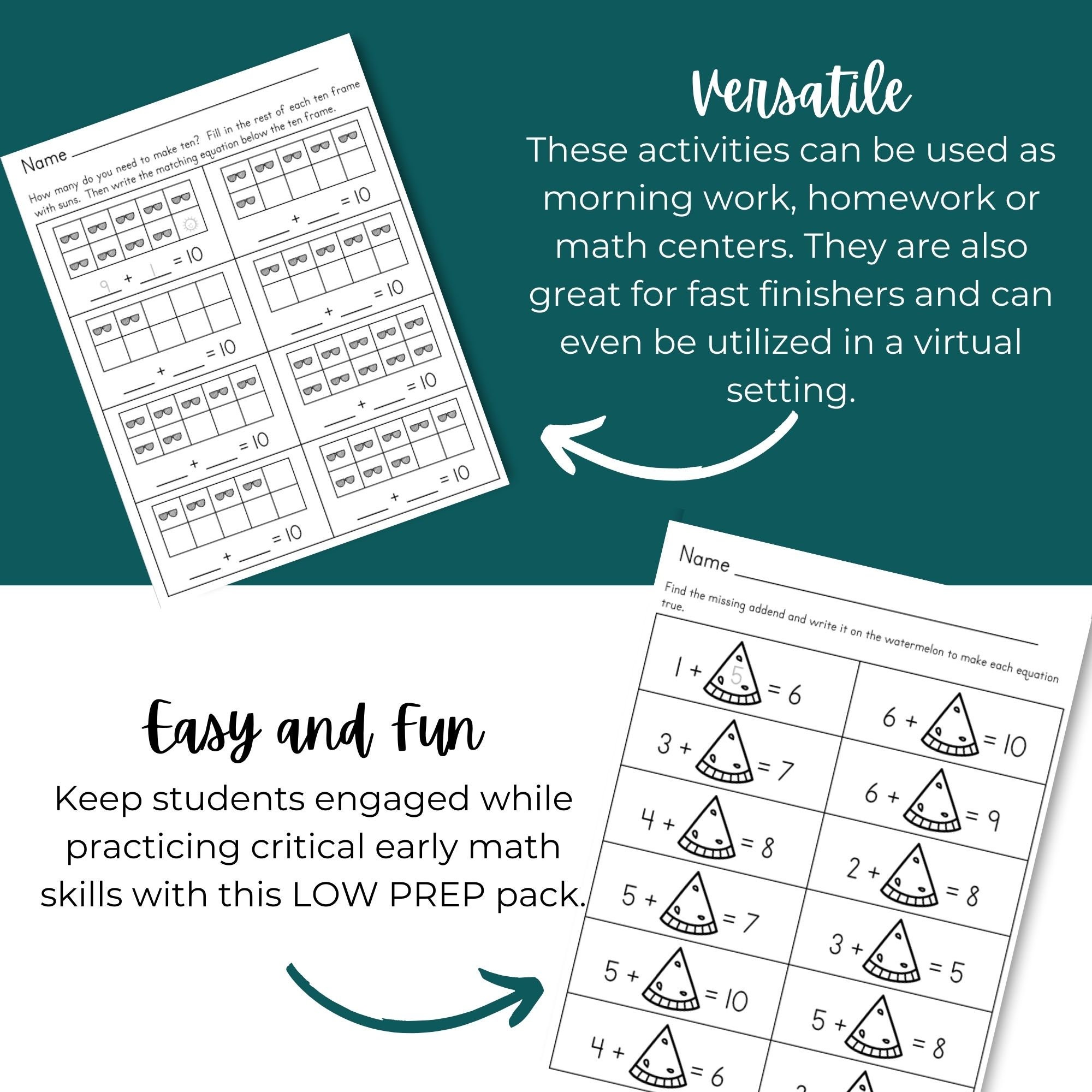 Math Activity Sheets Summer Theme INSTANT DOWNLOAD Kindergarten ...