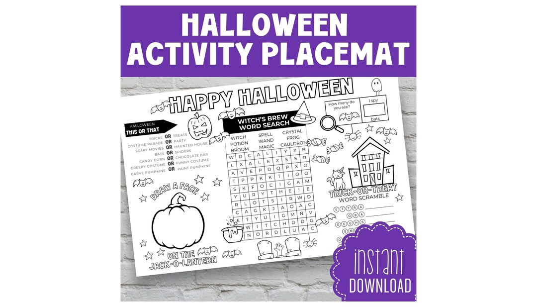 Halloween Coloring Placemat | Printable Activity Page | Spooky Party ...