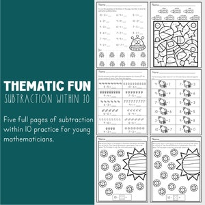 Printable Subtraction Worksheets Space Theme | Kindergarten Math ...