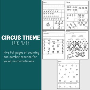 Printable Circus Math Worksheets INSTANT DOWNLOAD Preschool Counting ...