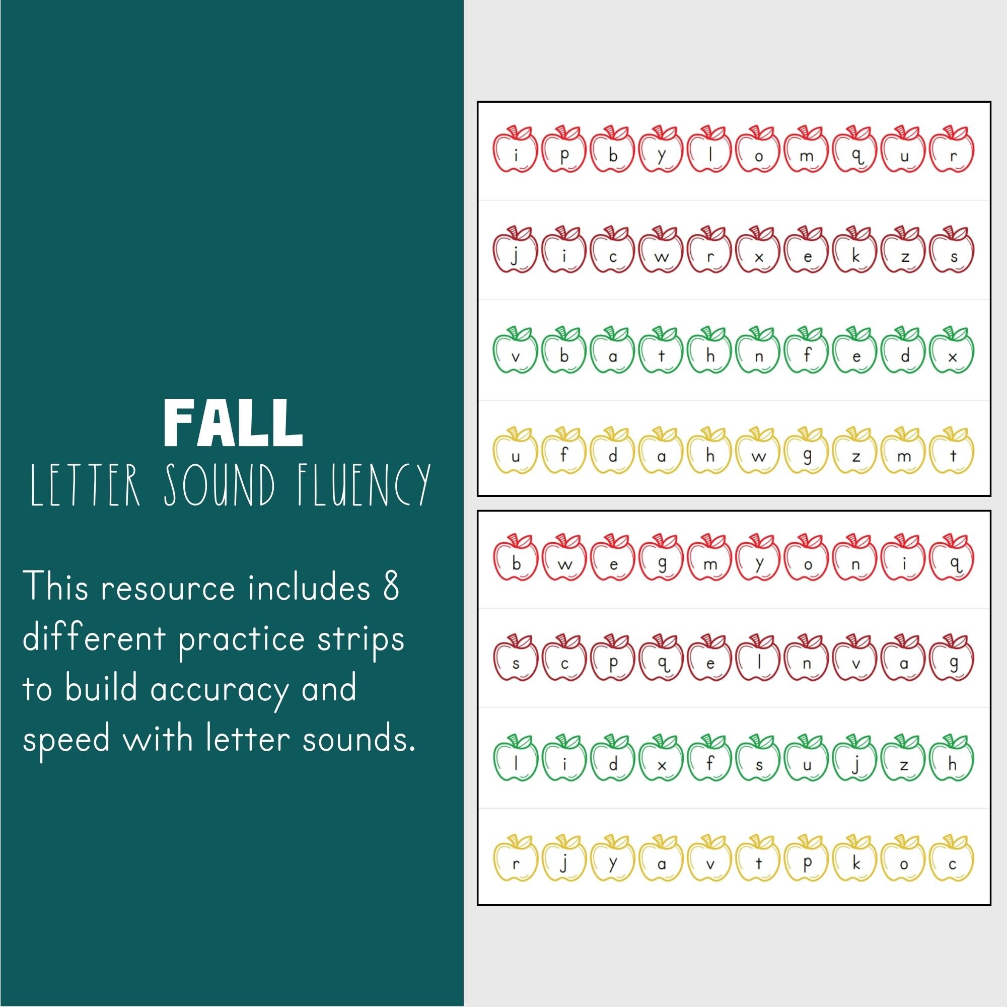Fall Kindergarten Activity, Printable Letter Sound Fluency Strips ...