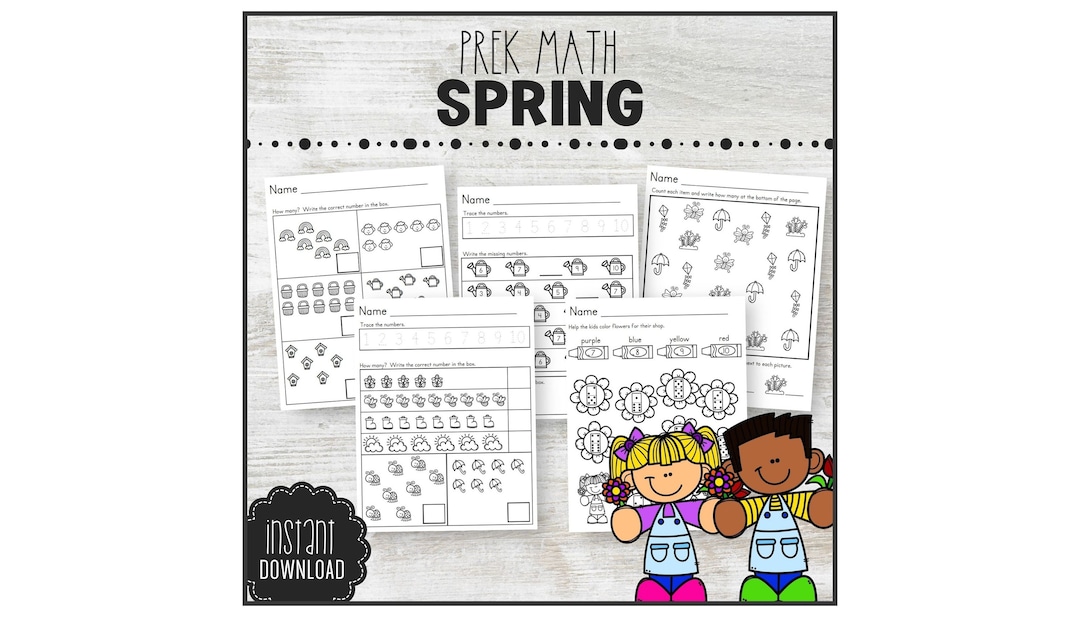 Printable Spring Math Worksheets INSTANT DOWNLOAD Preschool Counting ...