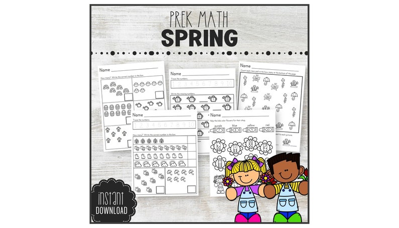 Printable Spring Math Worksheets INSTANT DOWNLOAD Preschool Counting ...