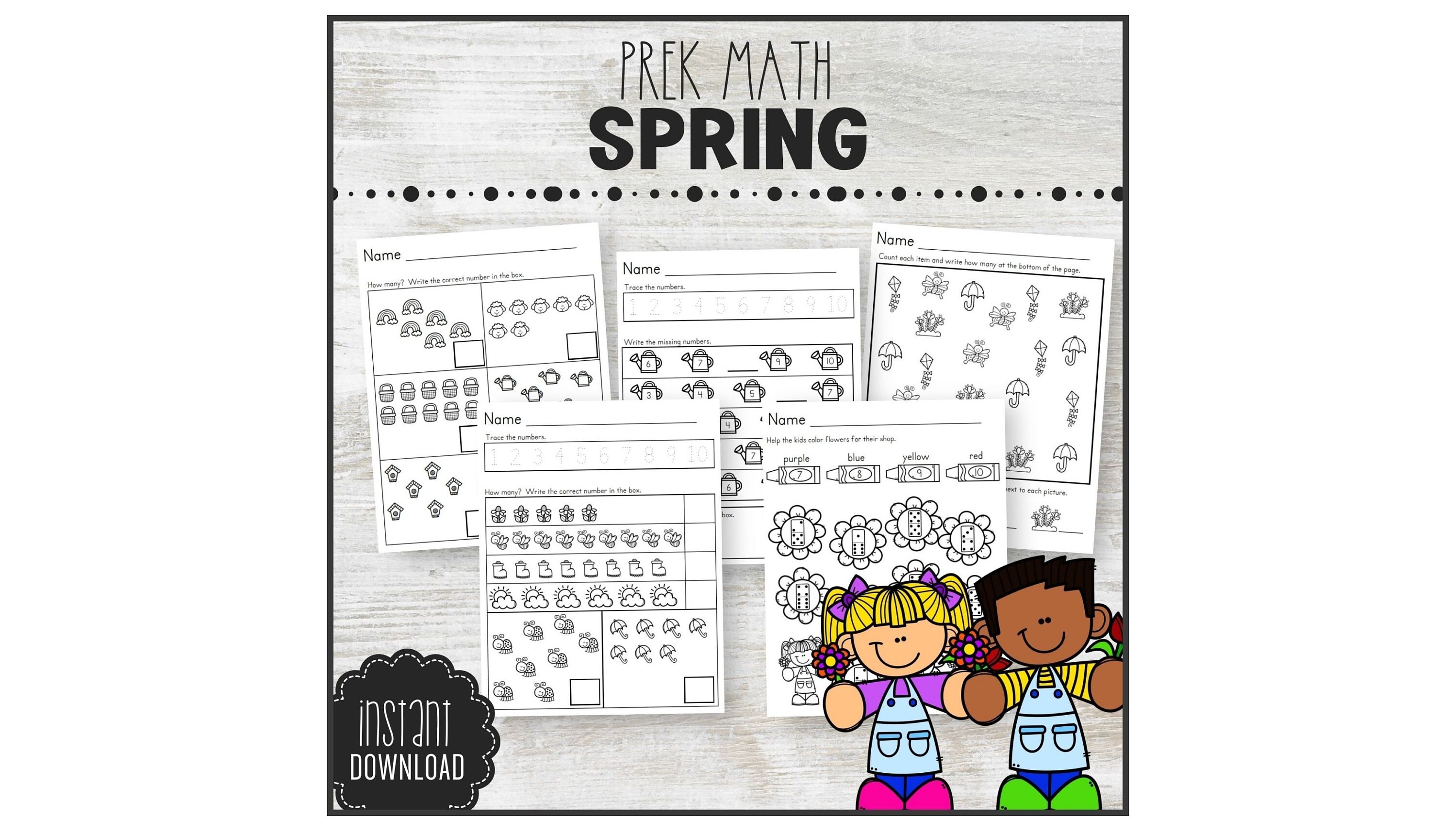 Printable Spring Math Worksheets INSTANT DOWNLOAD Preschool Counting ...