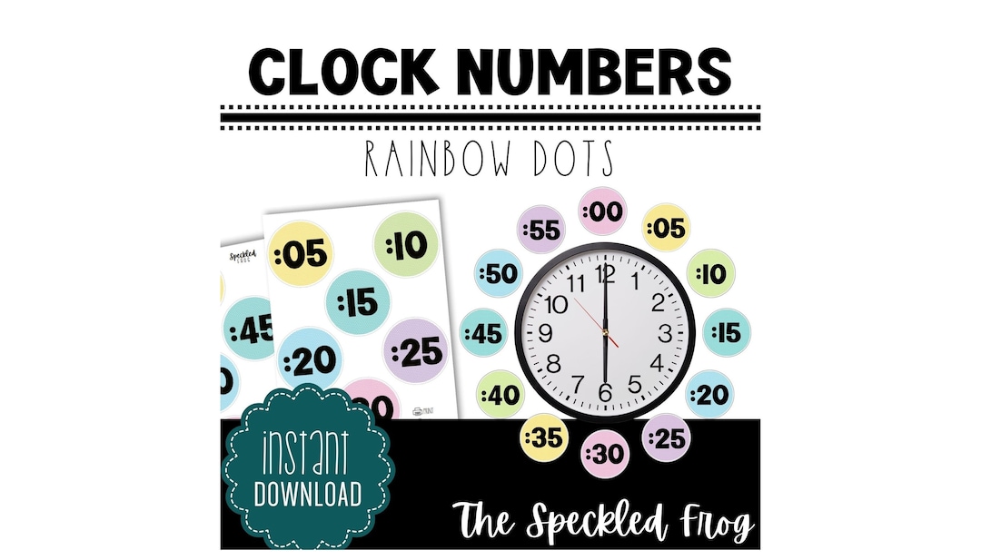 Clock Numbers Printable INSTANT DOWNLOAD, Rainbow Polka Dots Theme ...
