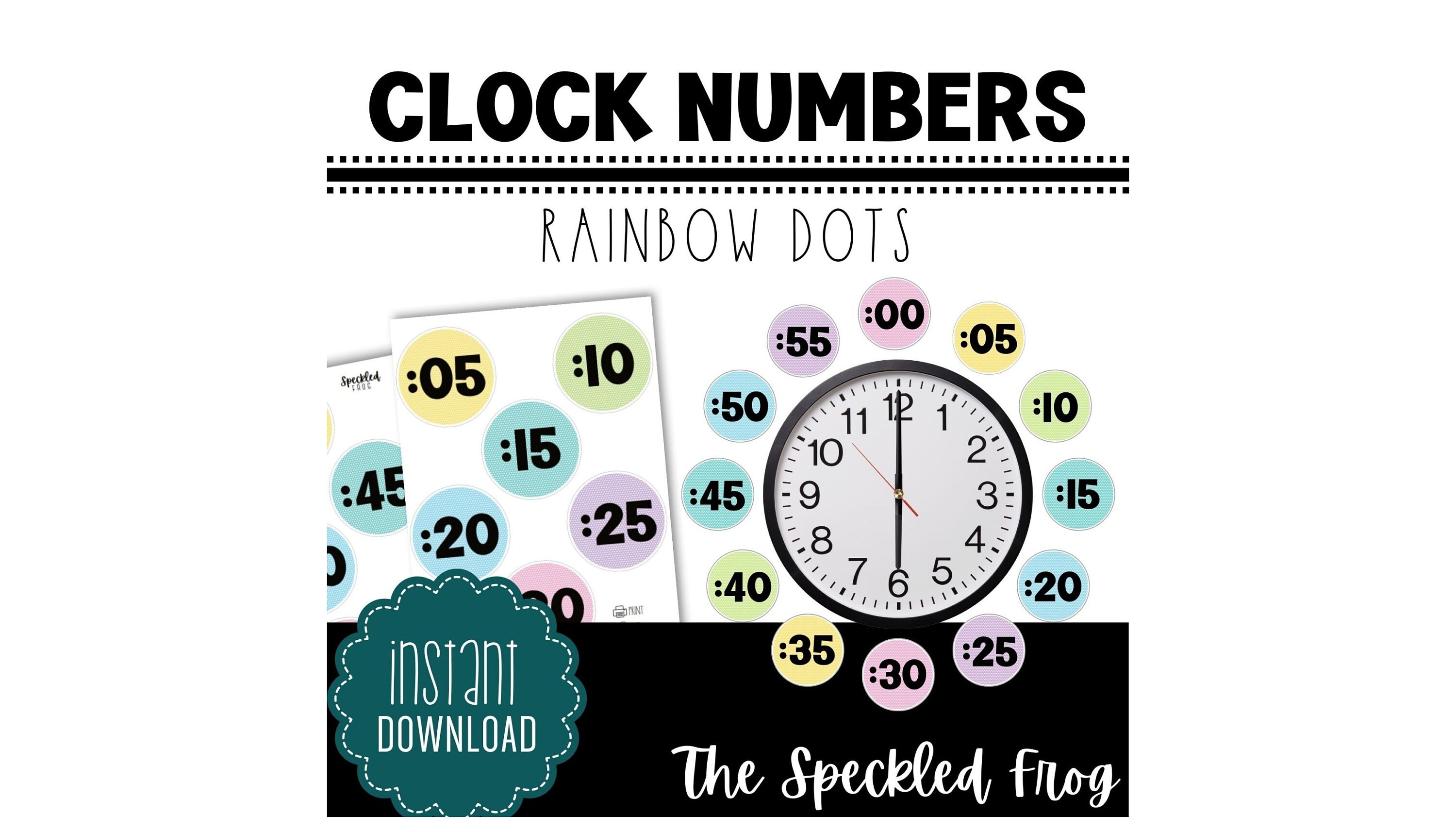 Clock Numbers Printable INSTANT DOWNLOAD, Rainbow Polka Dots Theme ...