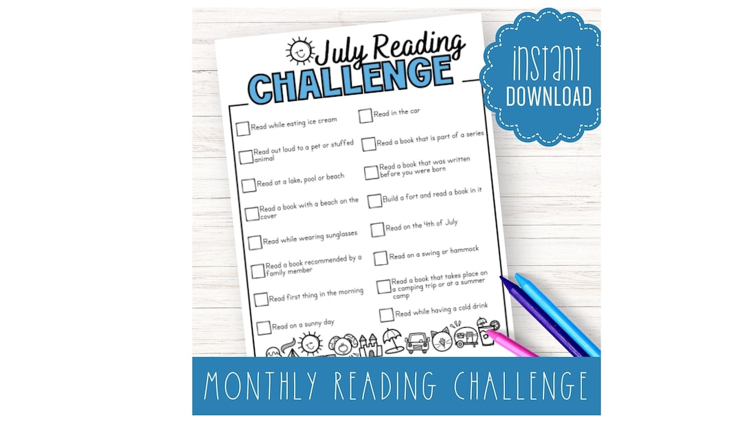 July Reading Challenge Log for Kids | INSTANT DOWNLOAD | Printable ...