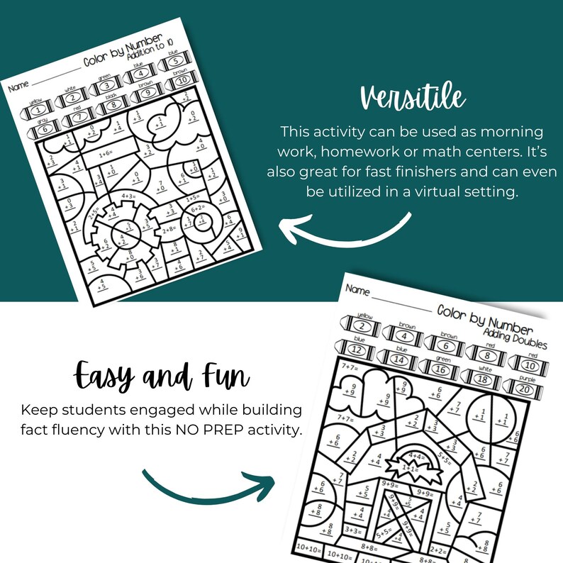 Printable Kindergarten First Grade Math Worksheets Color by Number ...